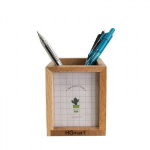 Wooden Pen Holder with Photo Frame for Home Office